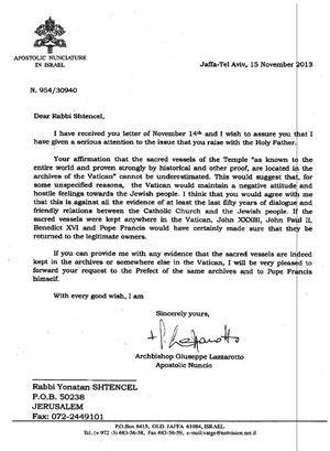 The Vatican and the Temple Vessels | Aish